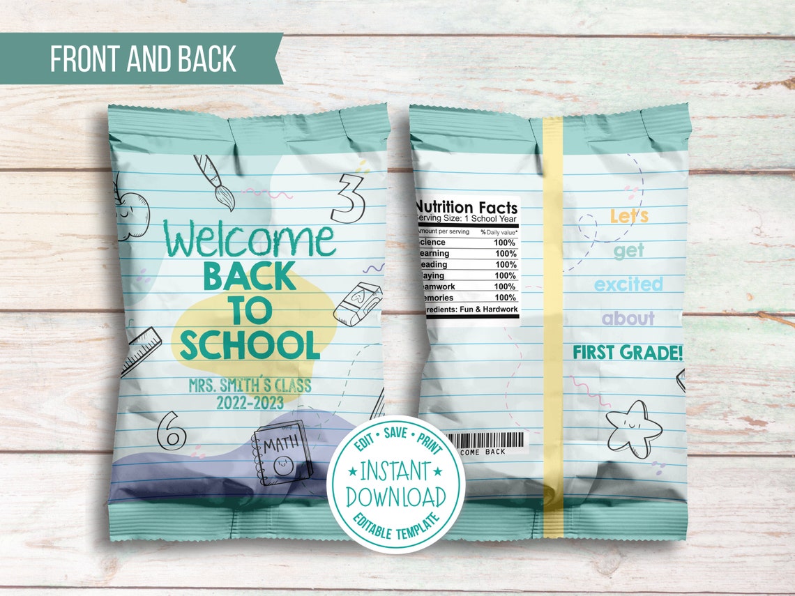 Back to School Chip Bag Label Printable and Editable - Etsy