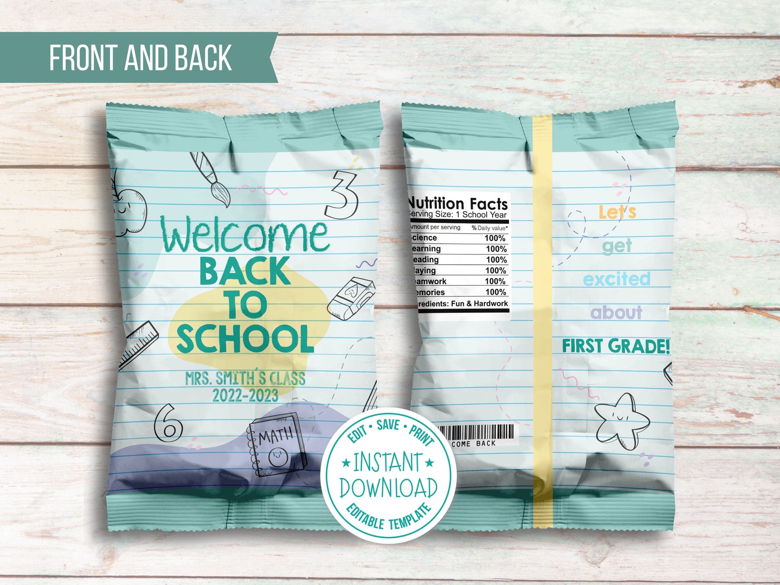 Back to School Chip Bag Label Printable and Editable - Etsy