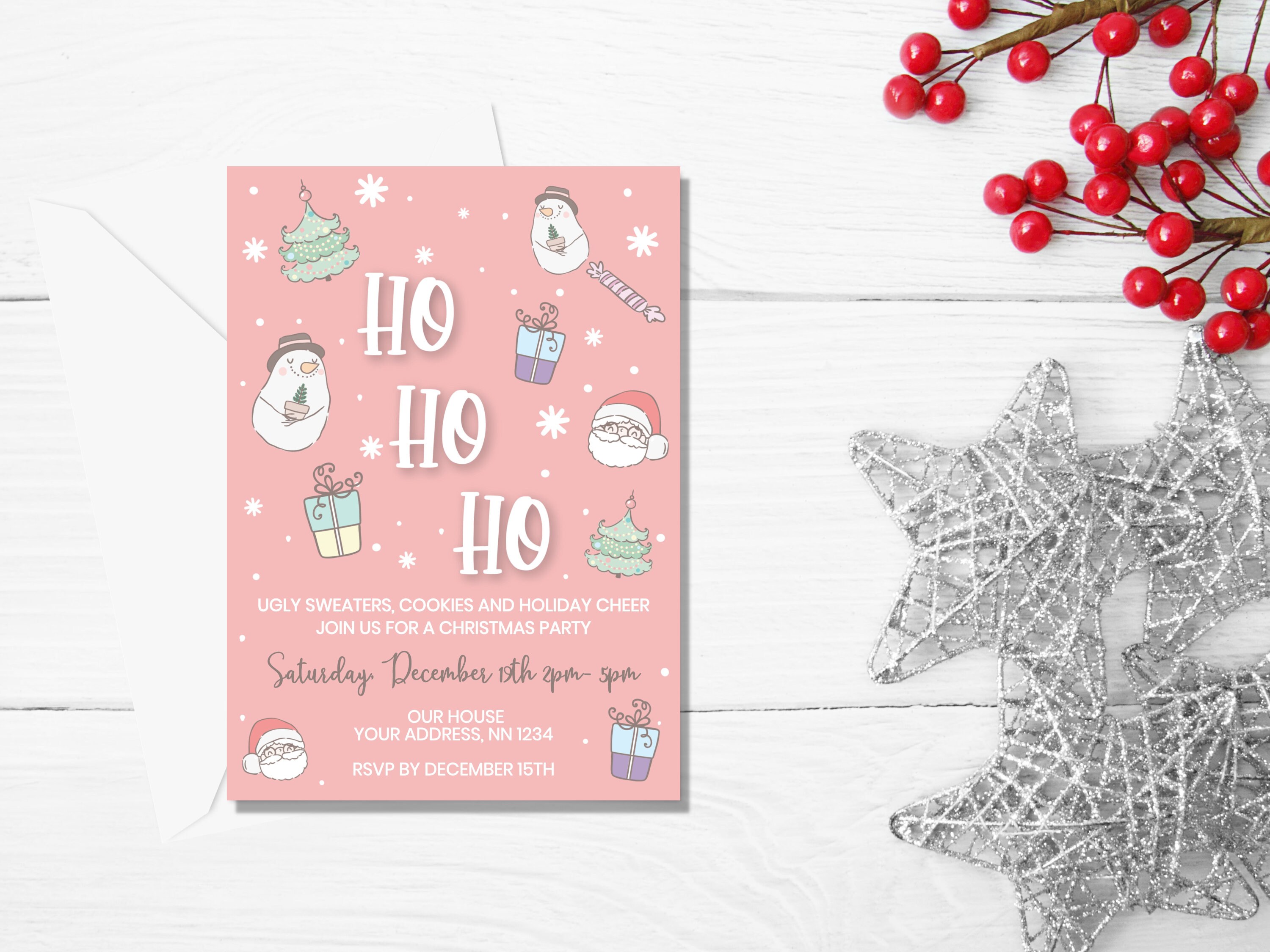 Kids Christmas Party Invitation Festive Holiday Invite - Etsy