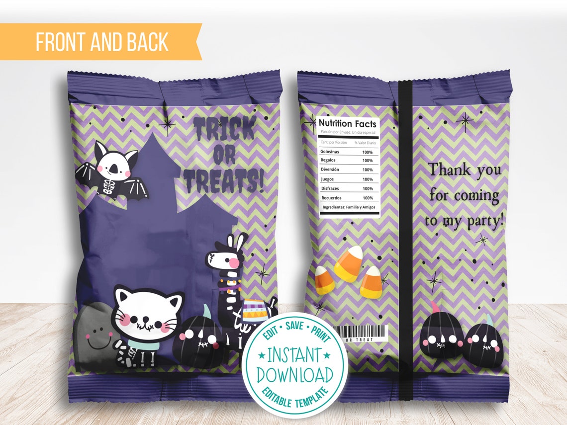 Kids Halloween Party Editable Chip Bag, Pastel Halloween Chip Bag Label ...