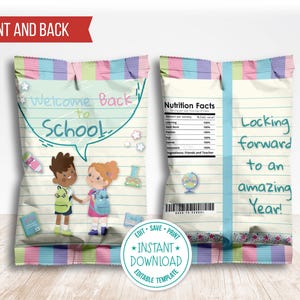 Back to School Chip Bag Labels, Printable and Customizable, School ...