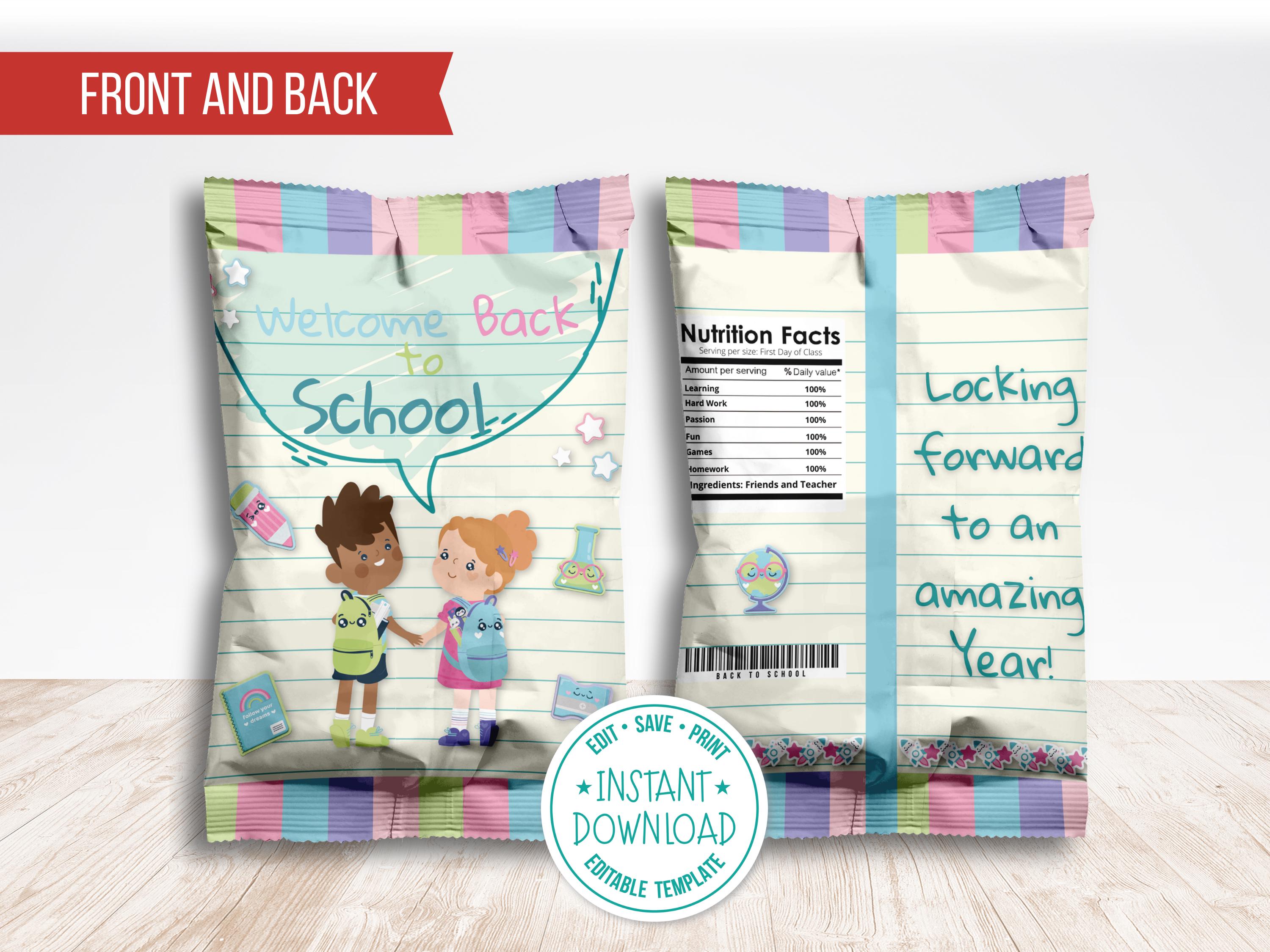 Back to School Chip Bag Labels, Printable and Customizable, School ...