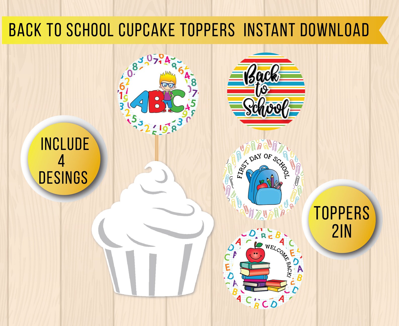 Back to School Cupcake Toppers, School Party Decor, Back to School ...