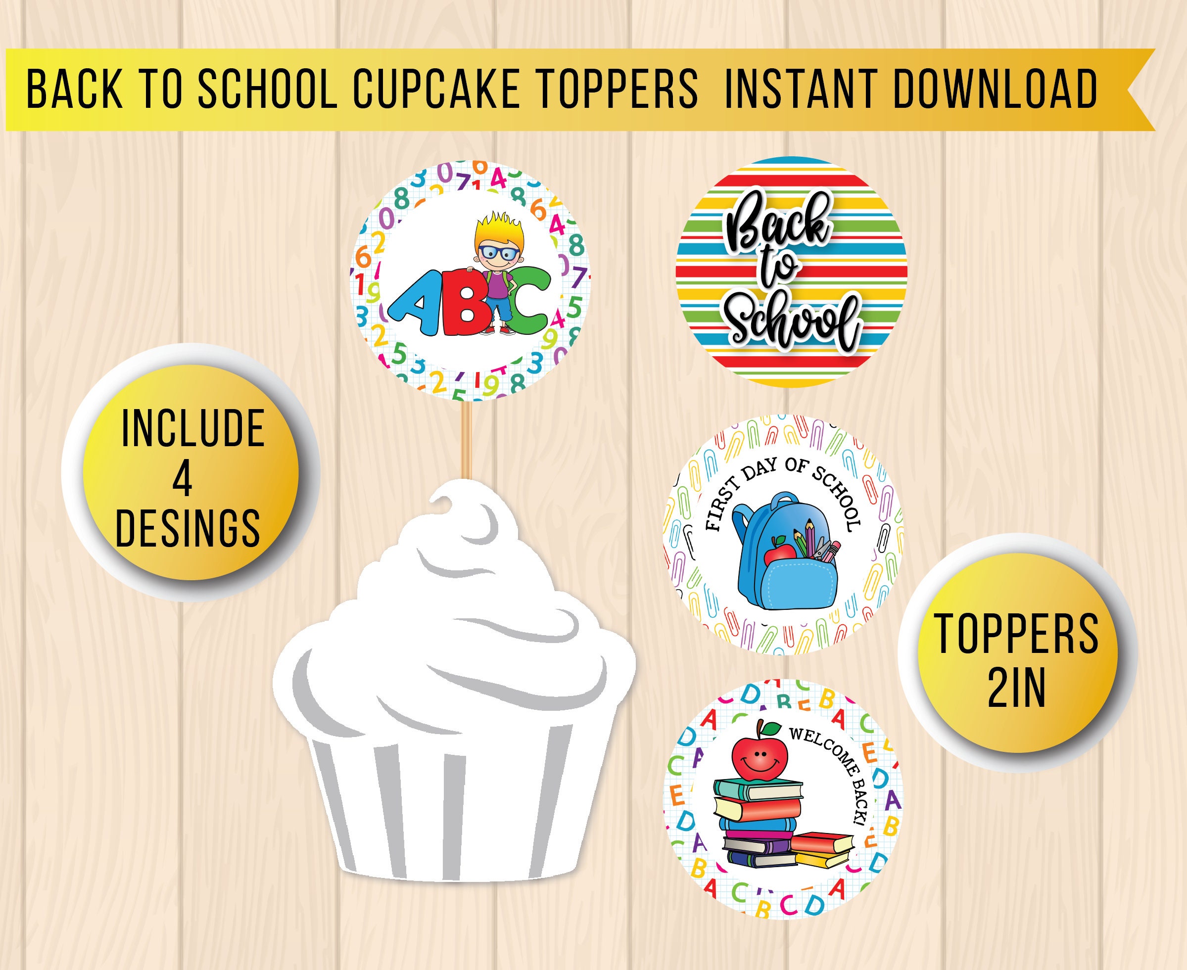 Back to School Cupcake Toppers, School Party Decor, Back to School ...