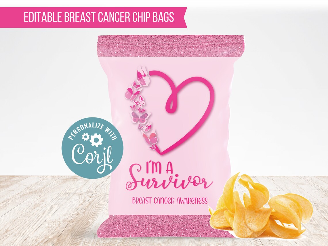 Breast Cancer Awareness Chip Bag Label Im a Survivor Editable - Etsy