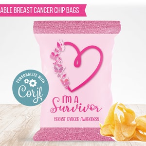 Breast Cancer Awareness Chip Bag Label Im a Survivor Editable - Etsy