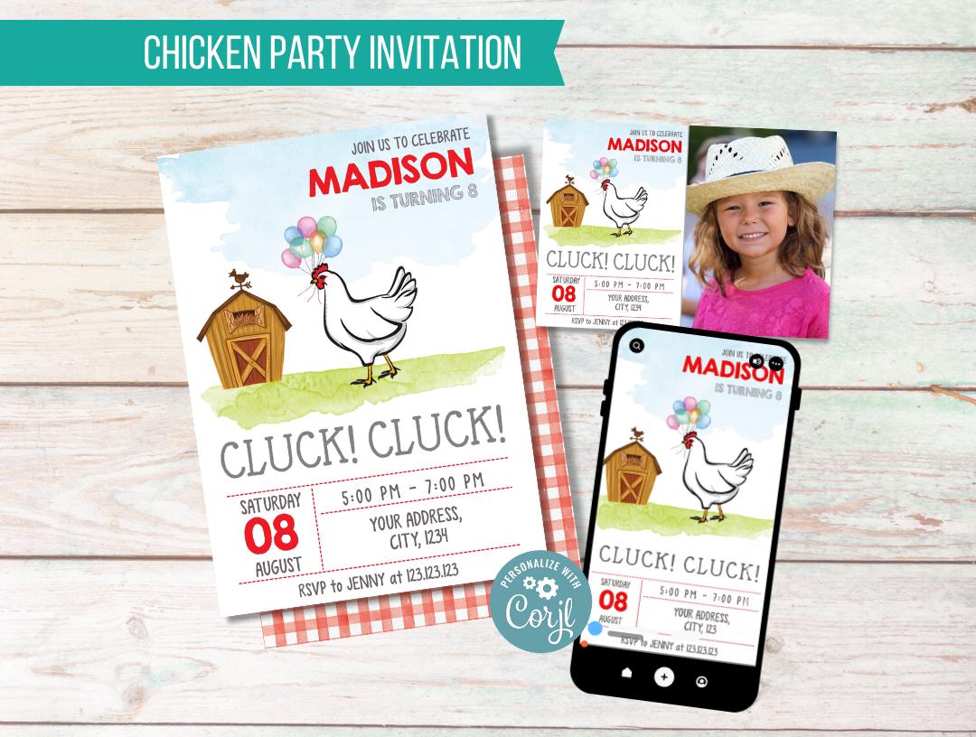 Chicken Birthday Party Invitation | Barnyard Party Invite | Personalize ...