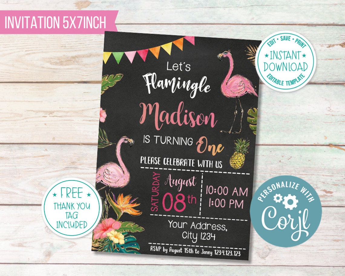 Flamingo Birthday Party Invitation Summer Party Editable - Etsy