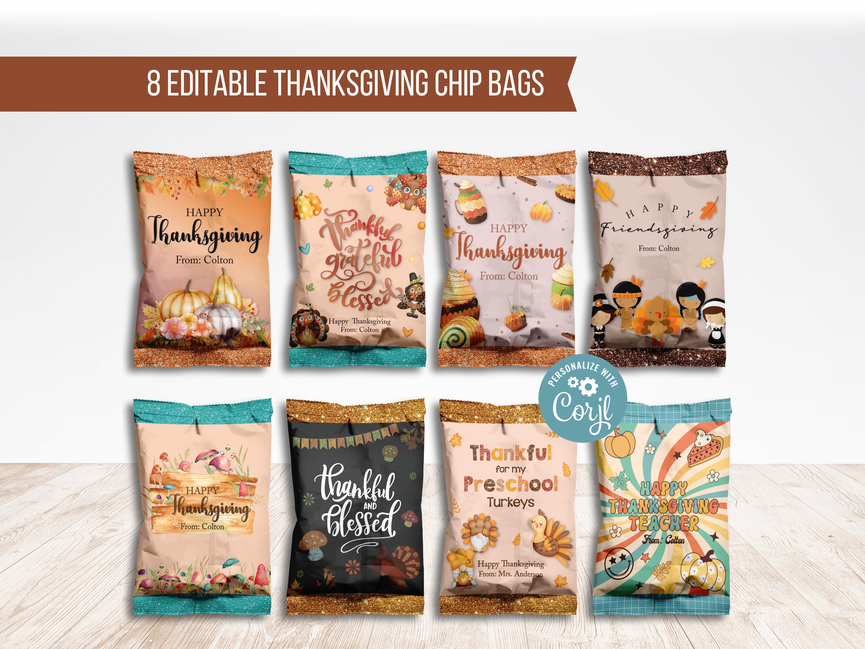 Happy Thanksgiving Chip Bag Label, Thanksgiving Kids Printable Chip Bag ...