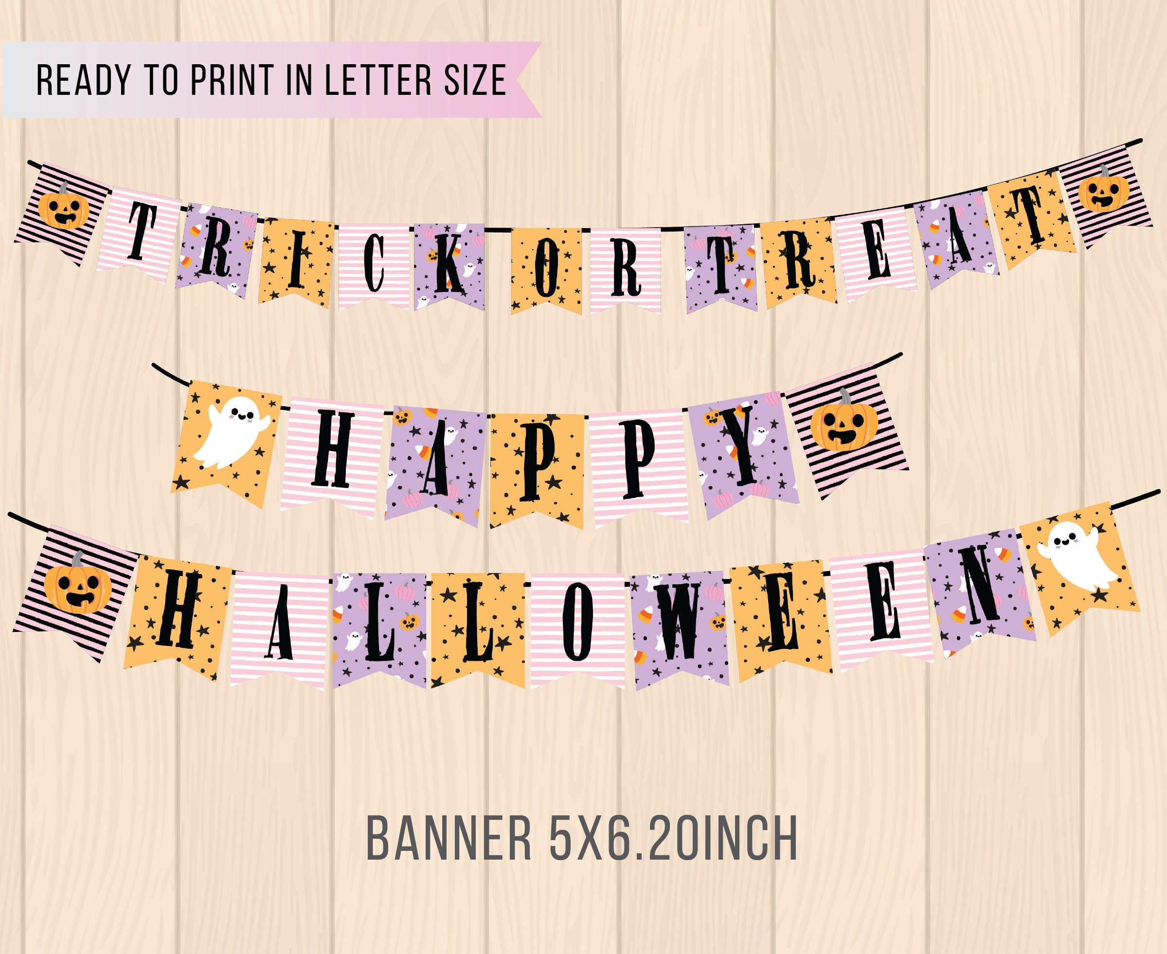 Pink Halloween Banner Printable Happy Halloween Garland Trick or Treat ...