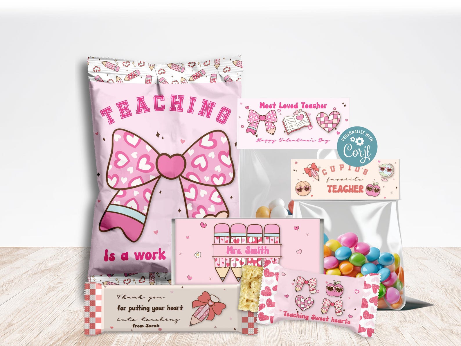 Valentine's Day Teacher Treat Bundle, Coquette Retro Style, Chip Bag ...