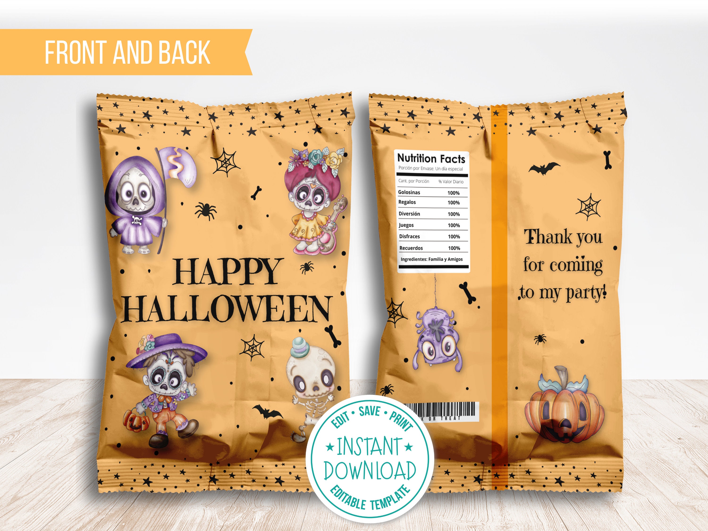Kids Halloween Party Editable Chip Bag, Pastel Halloween Chip Bag Label ...