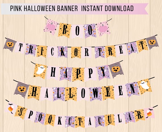 Pink Halloween banner printable Happy Halloween garland | Etsy