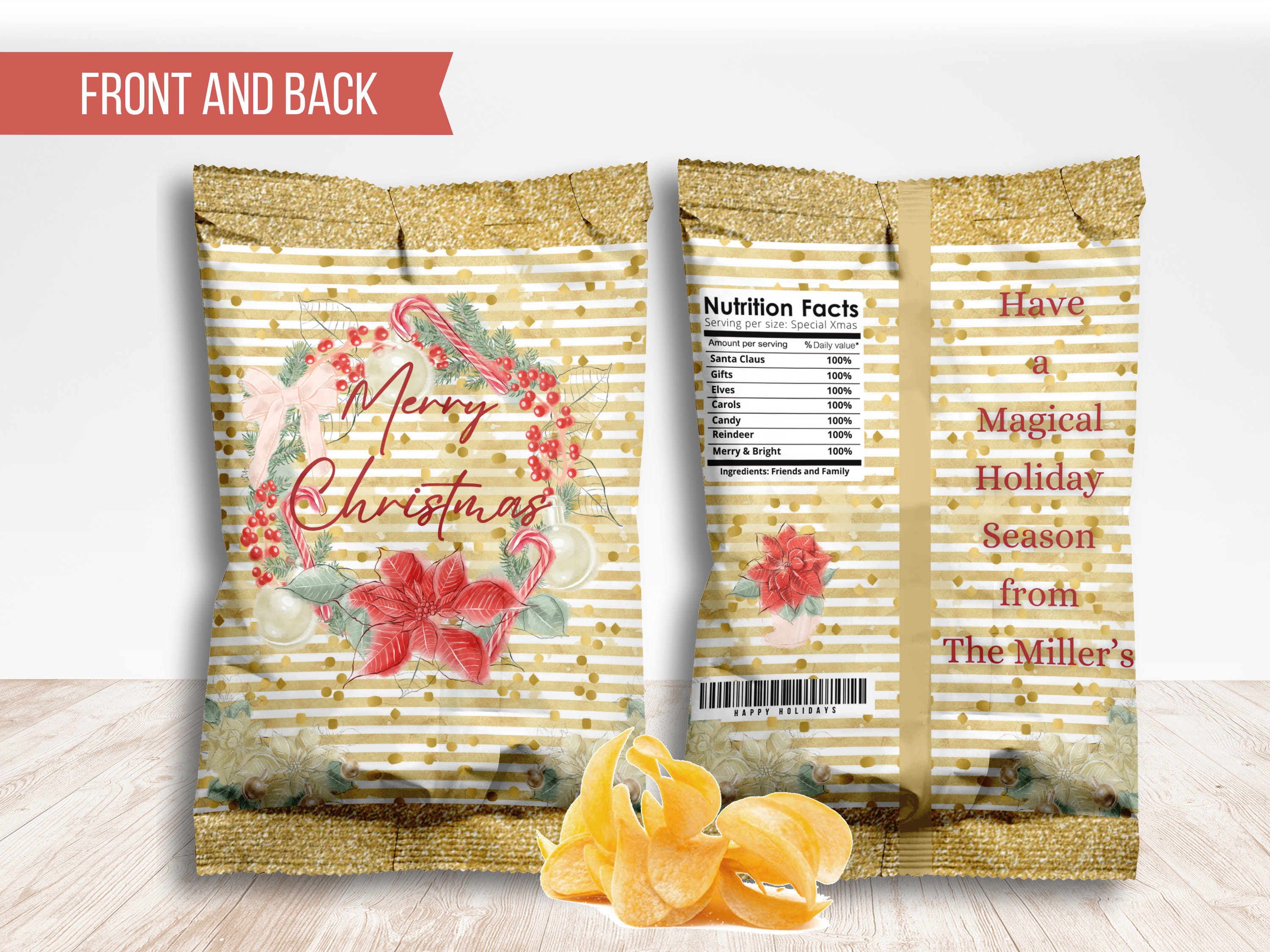 Christmas Chip Bag Labels, Holiday Custom Favor Bags, Editable With ...