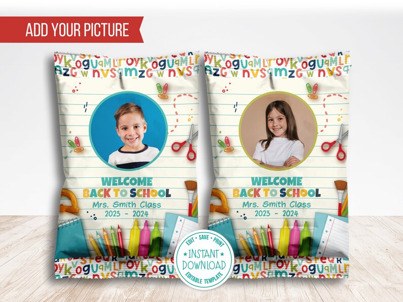 Back to School Chip Bag Labels, Printable and Customizable, School ...