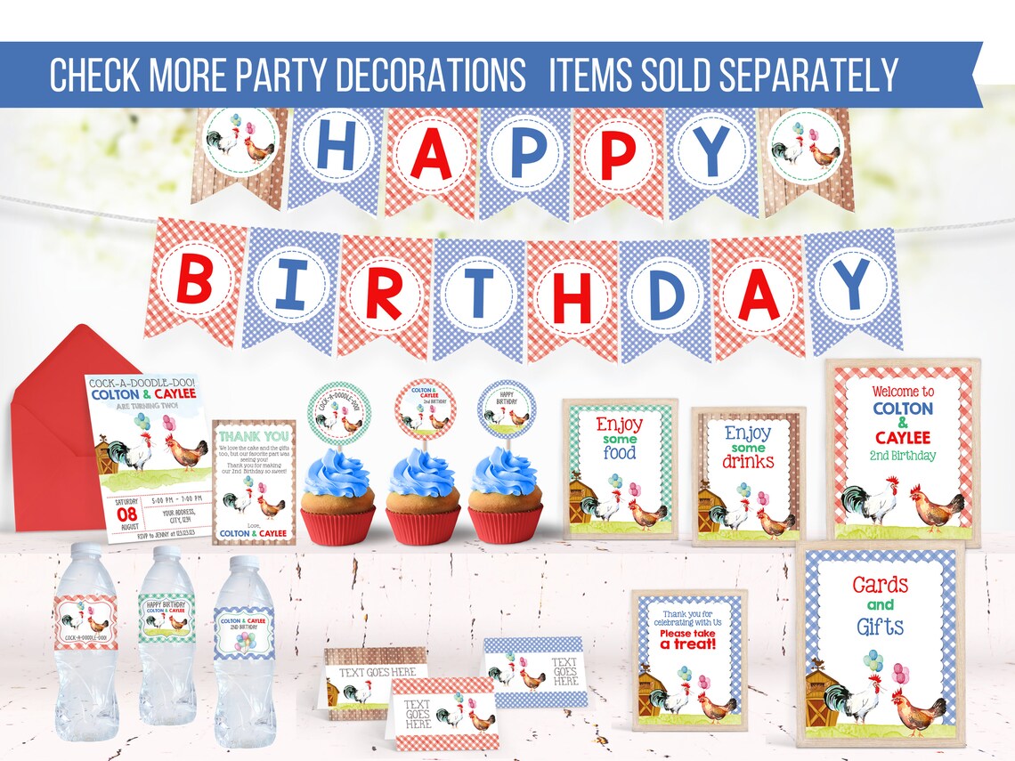 Chicken Birthday Party Invitation, Chicken and Rooster Party Invite ...