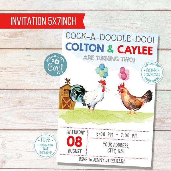 Rooster Birthday Invitation - Etsy