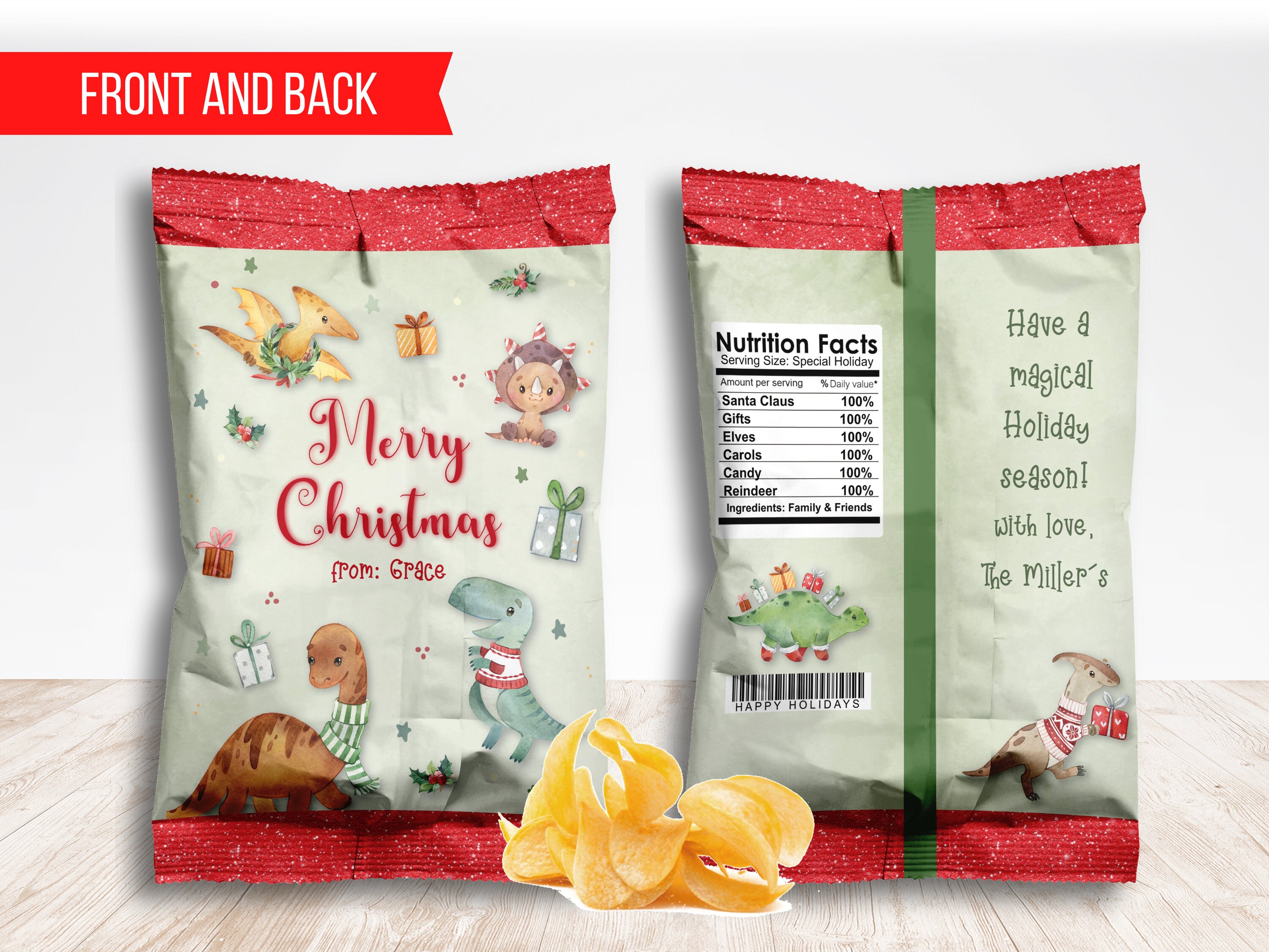 Editable Christmas Chip Bag Label, Happy Holidays, Favor Treat Bags ...