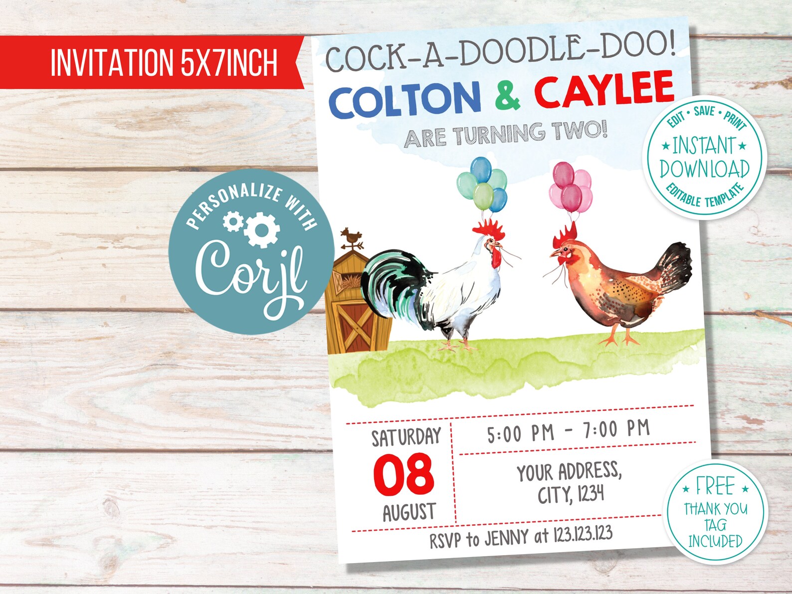 Chicken Birthday Party Invitation Chicken and Rooster Party - Etsy