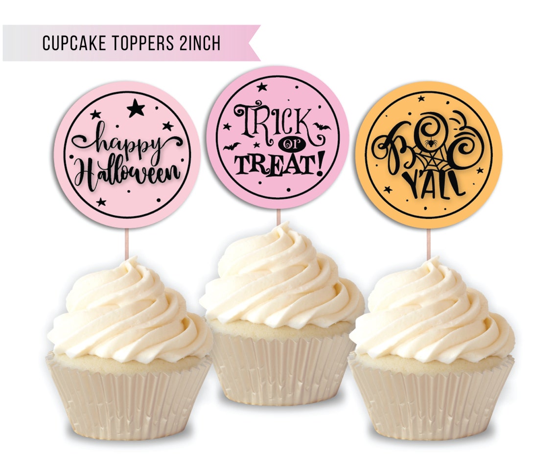 Pink Halloween Cupcake Toppers Printable Pink Halloween | Etsy