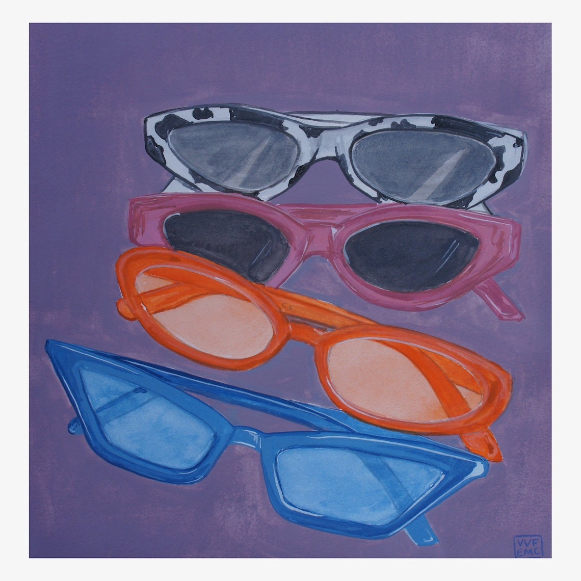 Original Painting Shady Sunglasses Fashion Illustration Cat Eye Shades ...