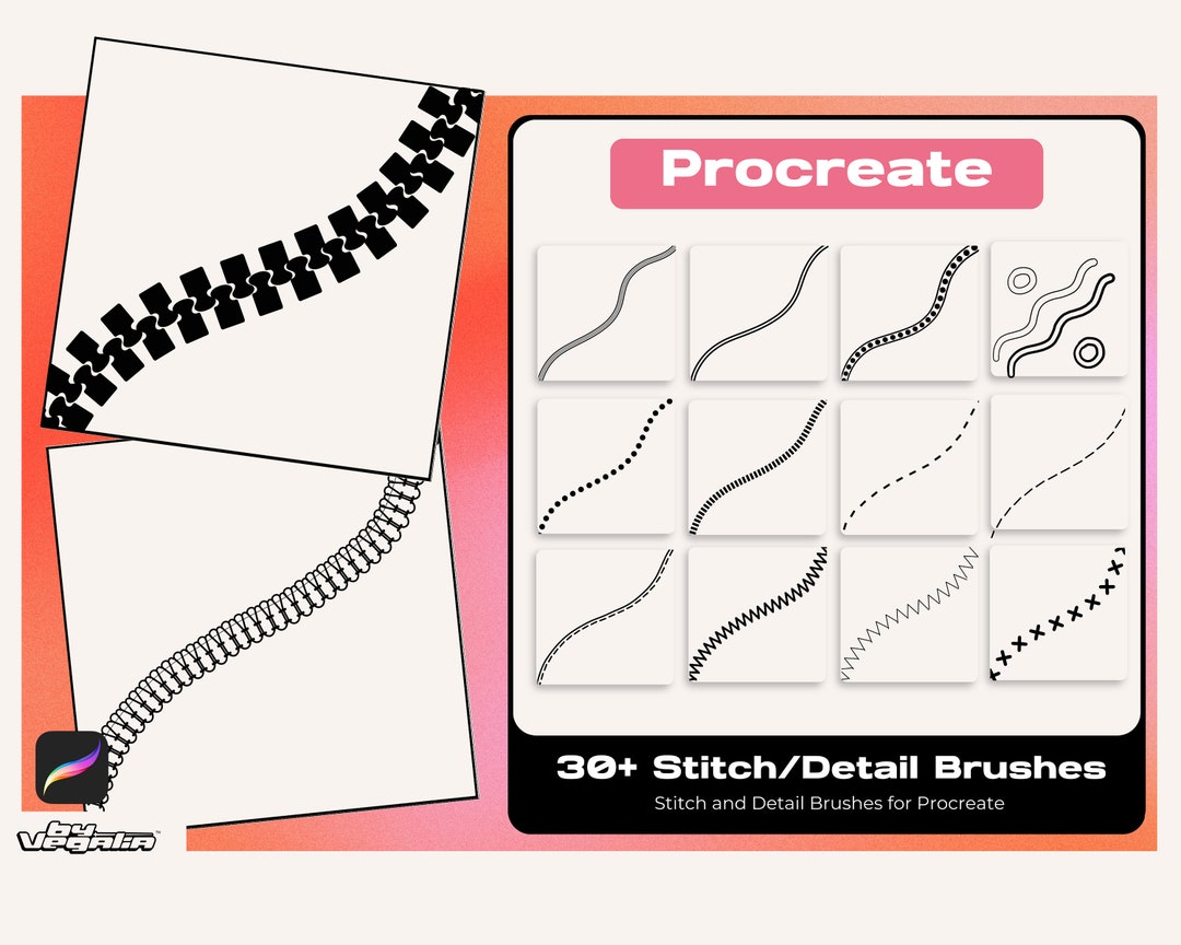 Stitch Zipper Detail Procreate Brushset Brush Digital Painting Outline ...