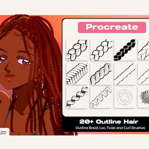 Procreate Hair Outline Brushset: Braid, Twist, Loc, Curl (digital ...