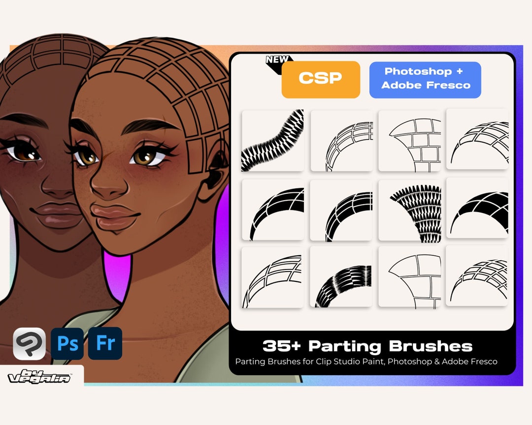 Braid Parting Hair Stamp Brushes: Digital Art for Clip Studio ...