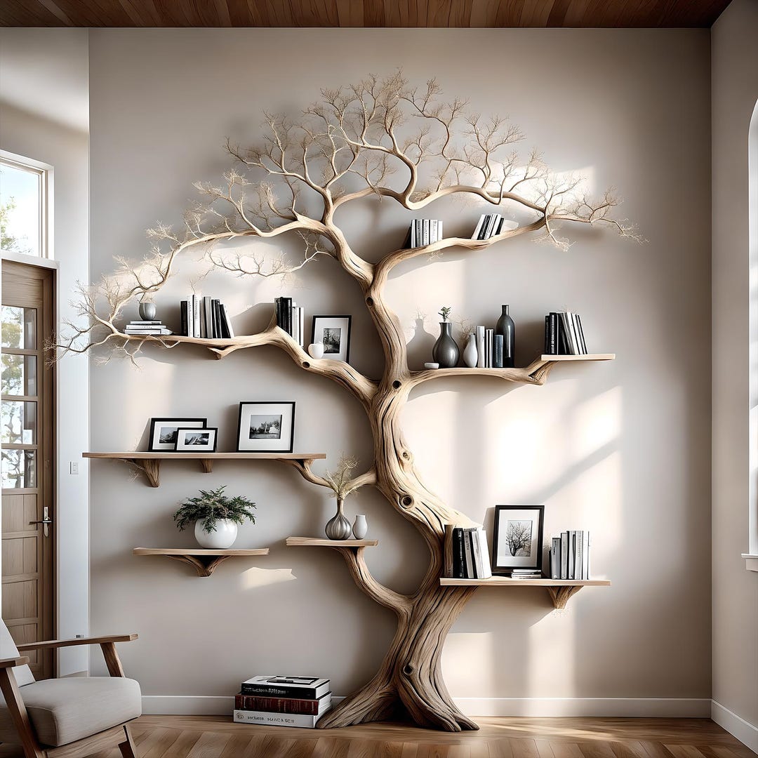 Tree Bookshelf Floating Solid Wood Shelf Driftwood Branch Wall Mount ...
