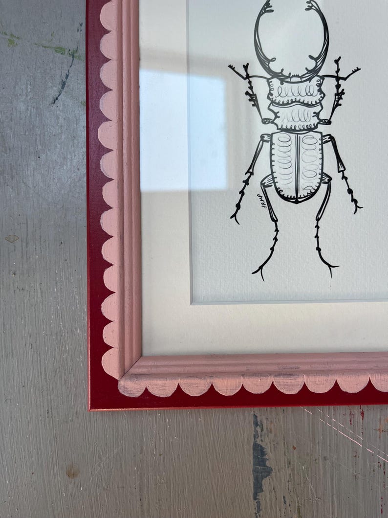 Hand-painted Scalloped Picture Frame: Beetle Art Print, Home Decor - Etsy