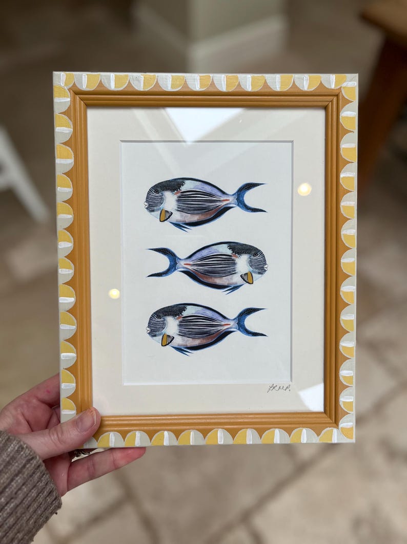 Hand-painted Scalloped Picture Frame: Fish Art Print, Beach Decor (7x9 ...