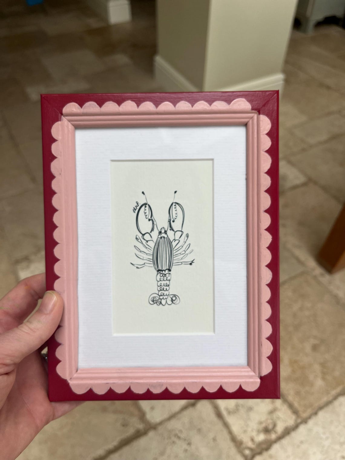 Hand-painted Scalloped Picture Frame: Lobster Art Print - Etsy