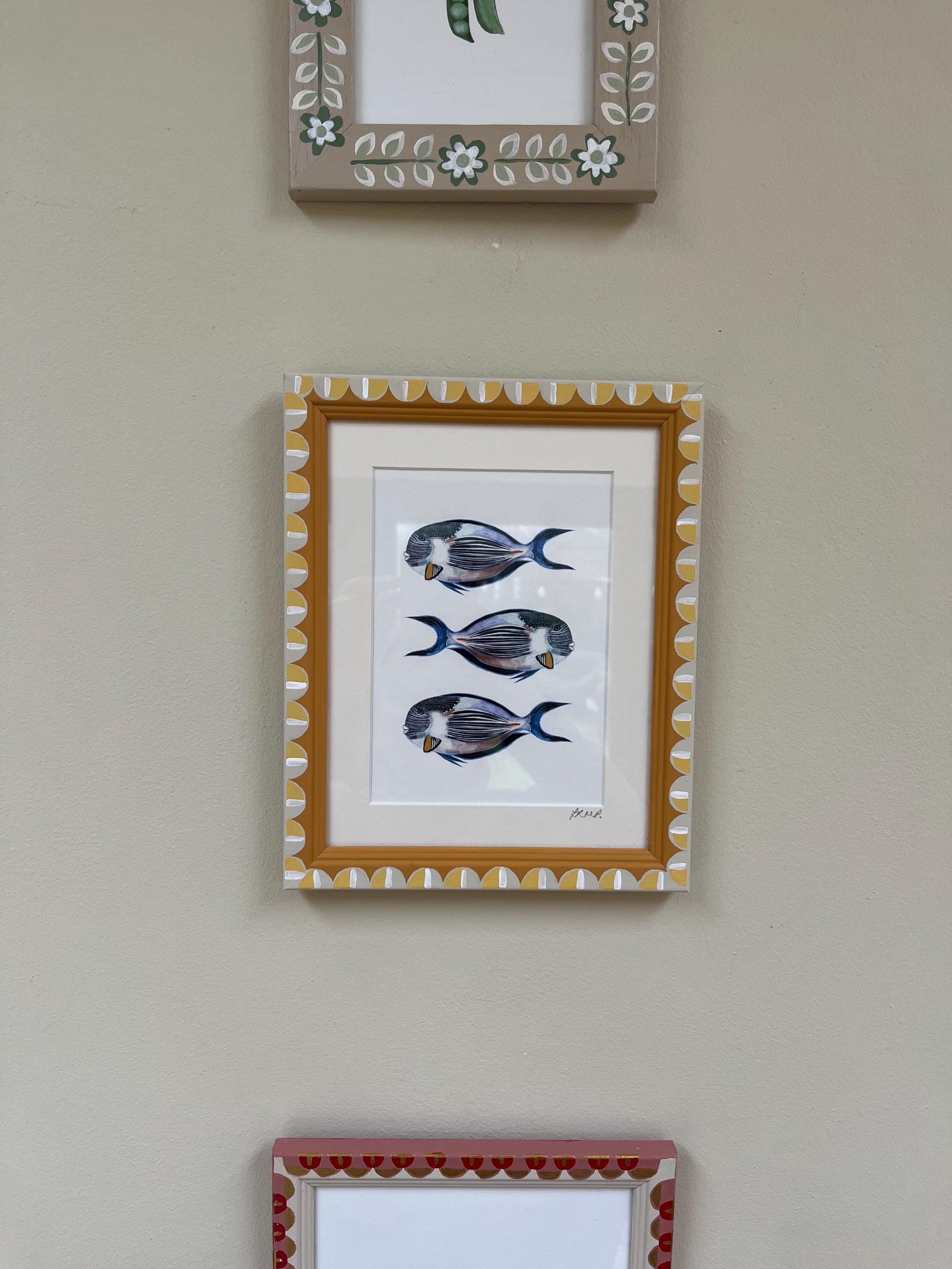 Hand-painted Scalloped Picture Frame: Fish Art Print, Beach Decor (7x9 ...