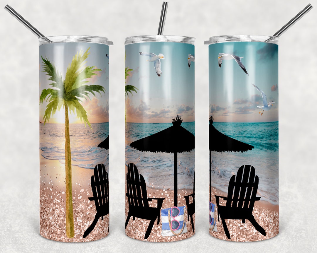20 Oz Skinny Tumbler Beach Chairs Beach Day Ocean Tumbler Sublimation ...