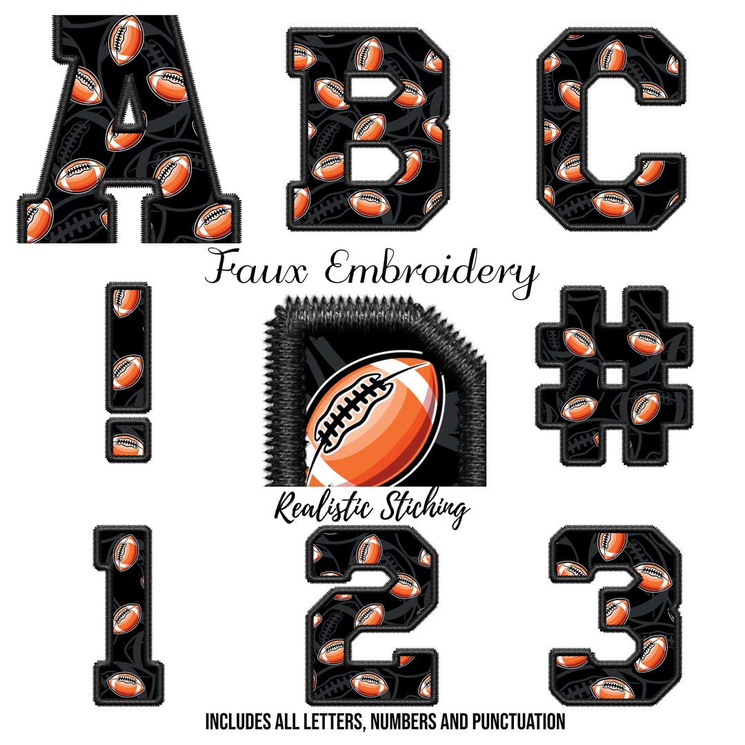 Alphabet Faux Embroidery Sports Football All Letters, Numbers and ...