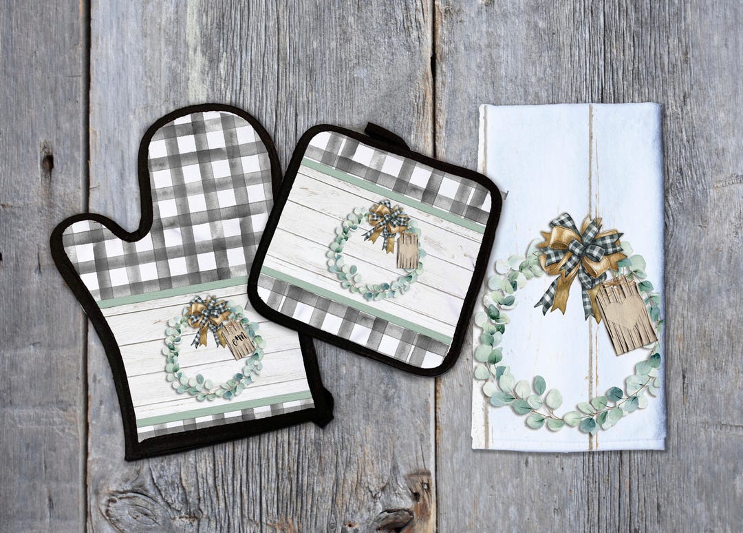 Sublimation Kitchen Set Eucalyptus Designs Towel Oven Mitt and Pot ...