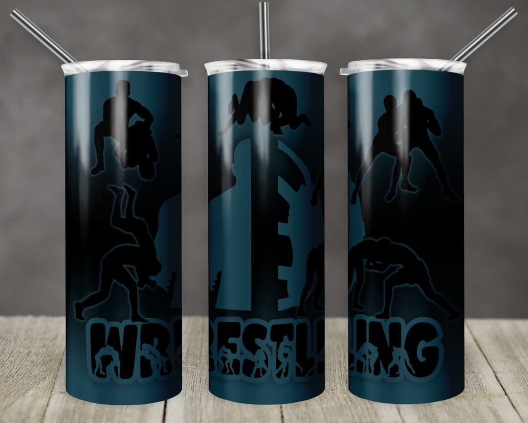 20 Oz Skinny Tumbler Monogram Wrestling Image Teal Sublimation Design ...