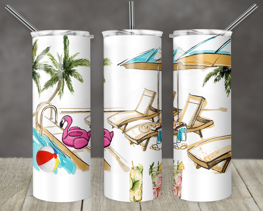 20 Oz Skinny Tumbler Swimming Pool Summer Poolside Lounge Sublimation ...