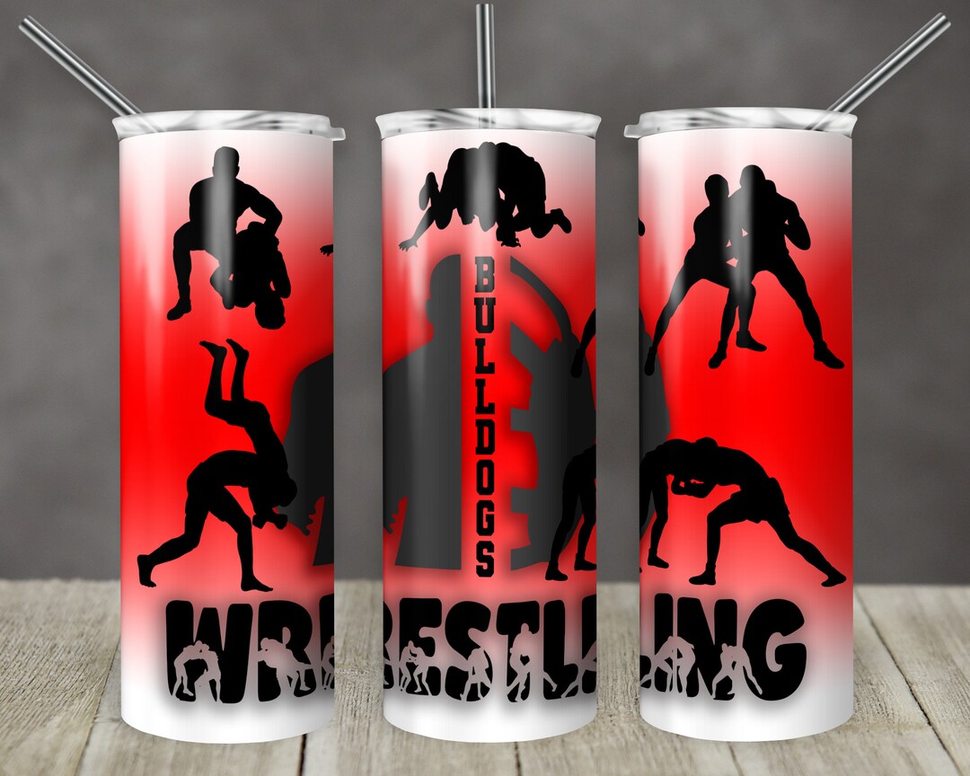 20 Oz Skinny Tumbler Monogram Wrestling Image Red Sublimation Design ...