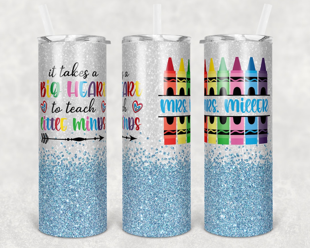 20 Oz Skinny Tumbler Blue Glitter Teacher Tumbler Big Heart to Teach ...