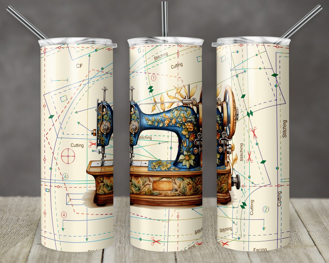 20 Oz Skinny Tumbler Sublimation Sewing Machine Pattern Vintage Look ...