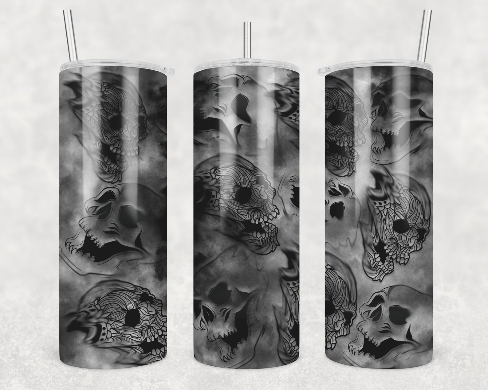 20 Oz Skinny Tumbler Monochrome Skull Smoke Sublimation Black | Etsy