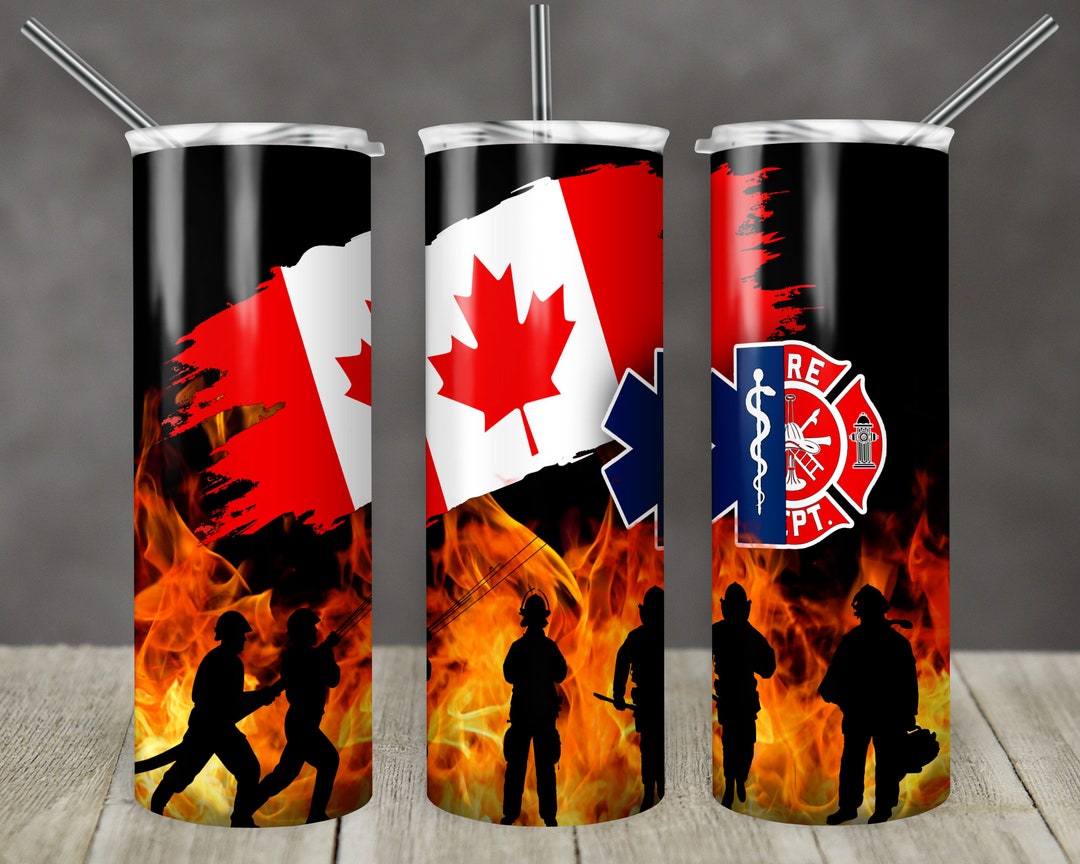 20 Oz Skinny Tumbler Sublimation Design Firefighter Canadian Fire Dept ...
