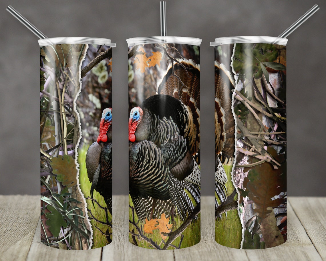 20 Oz Skinny Tumbler Turkey Hunting Camo and Wood Forest Sublimation ...