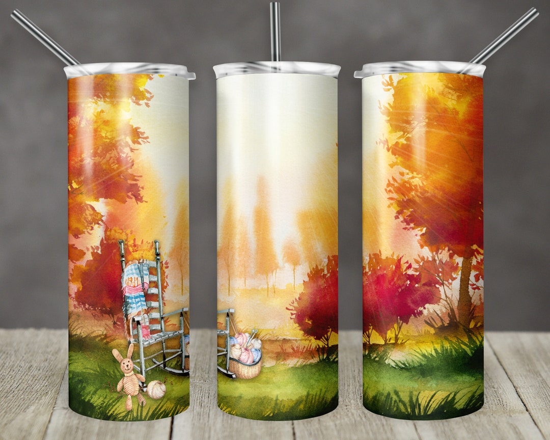 20 Oz Skinny Tumbler Crochet Fall Sunset Rocking Chair Sunset ...
