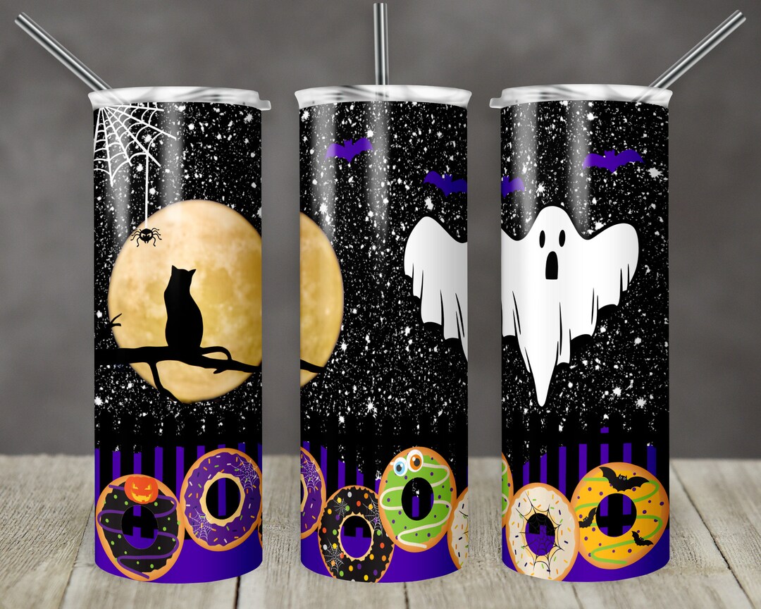 20 Oz Skinny Tumbler Sublimation Design Halloween Cat Ghost Donut ...