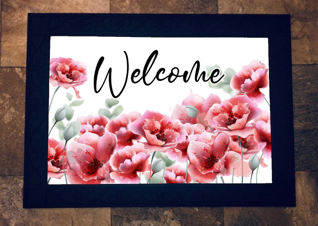Sublimation Door Mat Design Floral Pink Poppies Can Also Be Used for ...