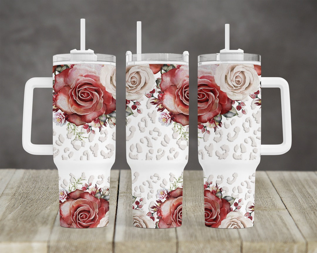 Pretty Maroon Floral and Leopard Spots Design 40 Oz 2 Piece Tumbler ...