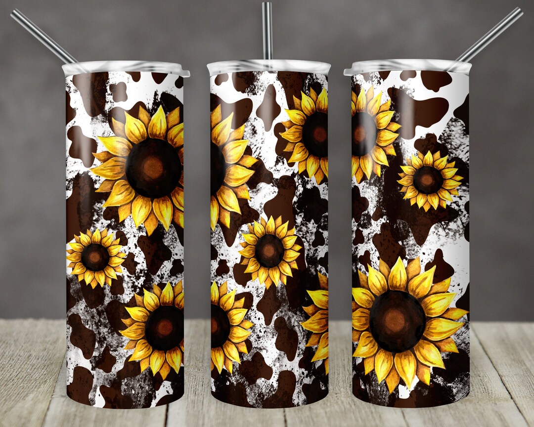 20 Oz Skinny Tumbler Cow Print Sunflower Grunge Sublimation Design ...