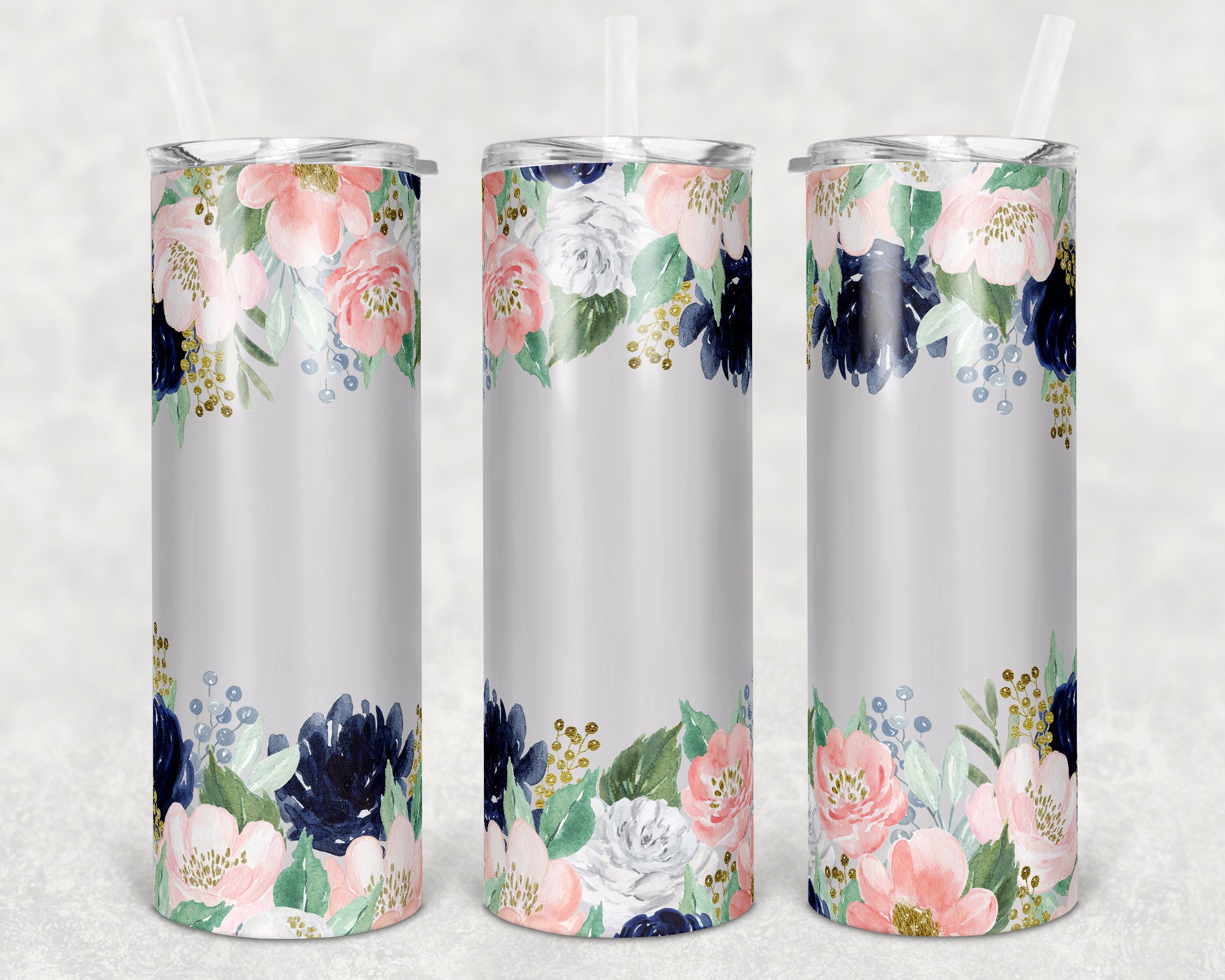 Floral Border Solid Color Background 12 Design BUNDLE 20 Oz Skinny ...